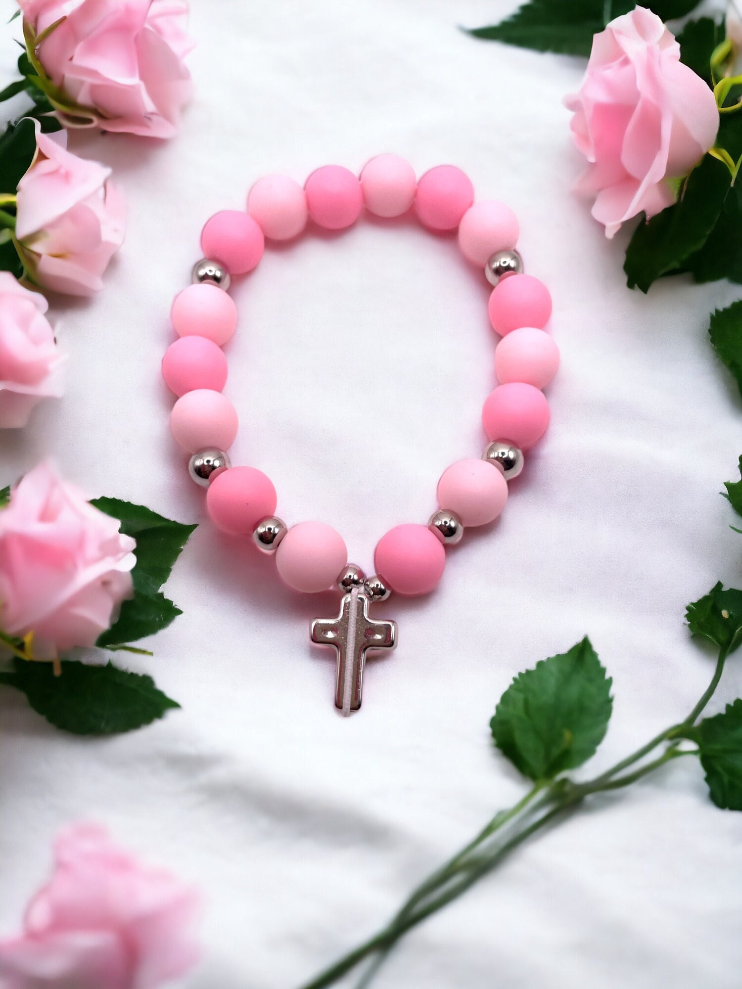 Woman's Cross Bracelet-girls Cross Bracelet-pink Beaded Bracelet ...