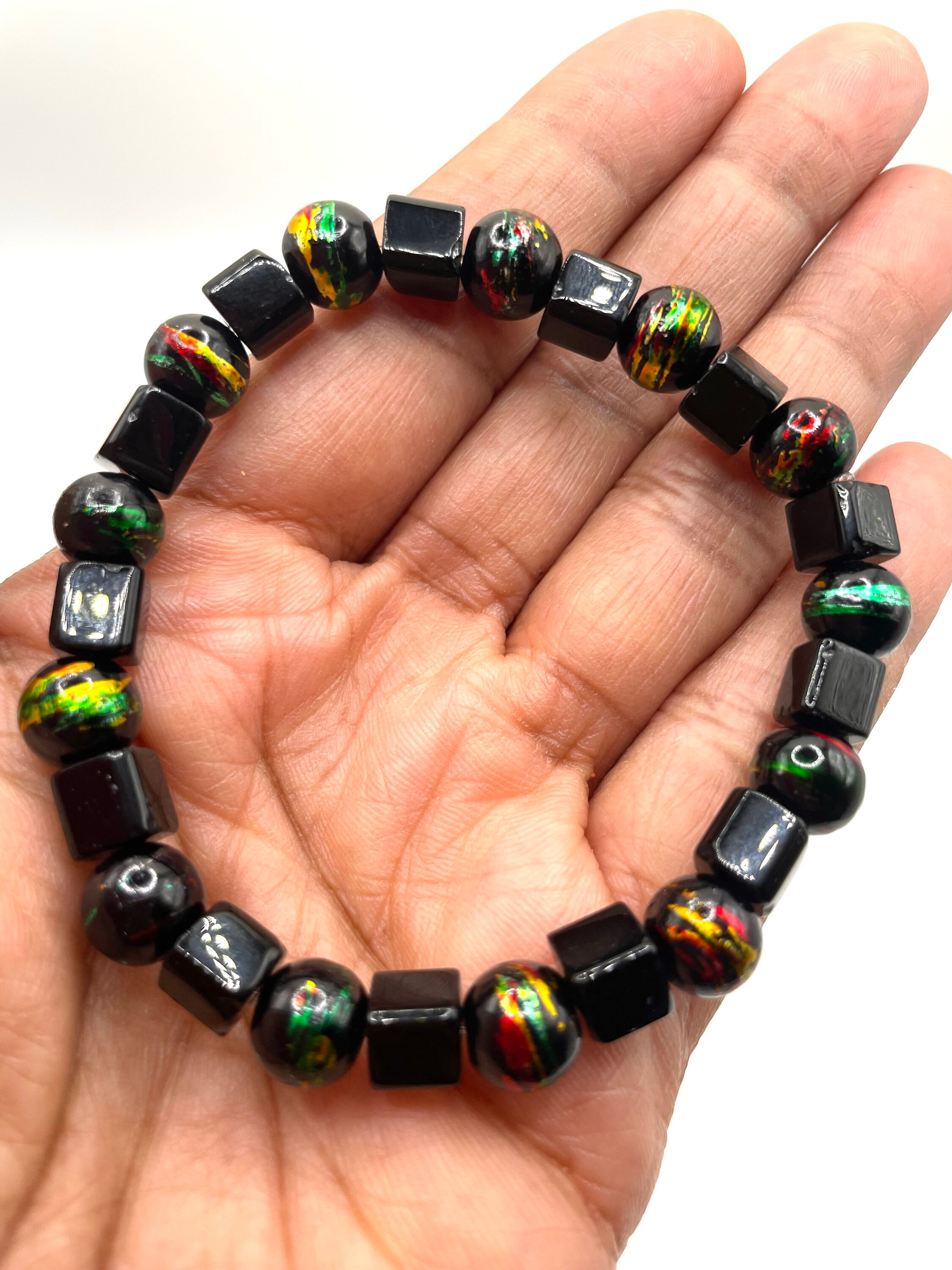 Rasta Bracelet, Glass Beaded Bracelet, Juneteenth Jewelry, Gift for Him ...