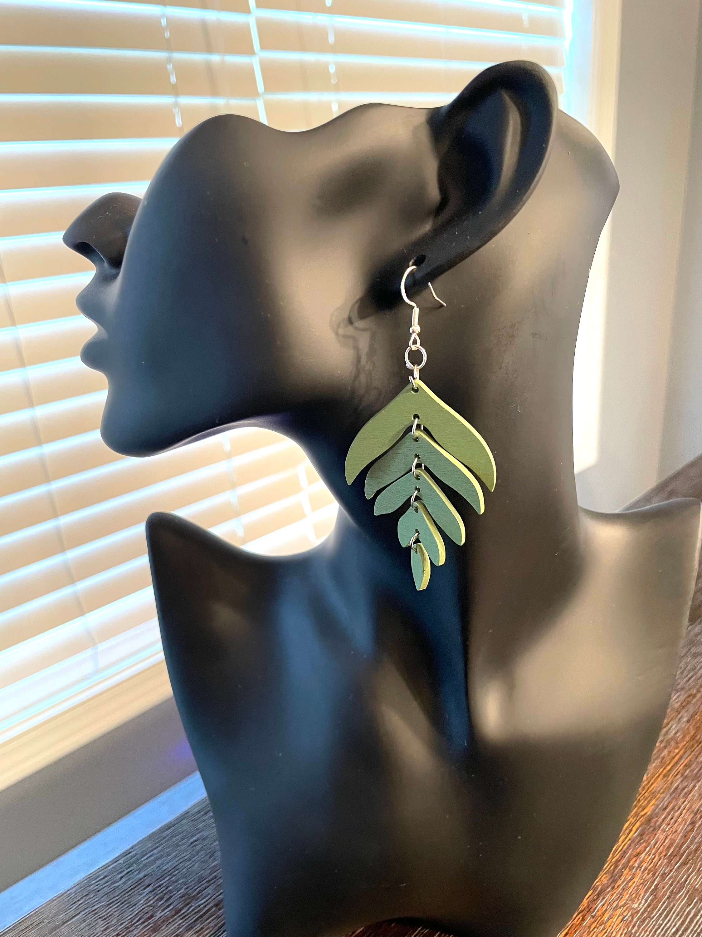 Wood Earrings Wood Leaf Earrings Wooden Leaf Dangle Earrings Leaf