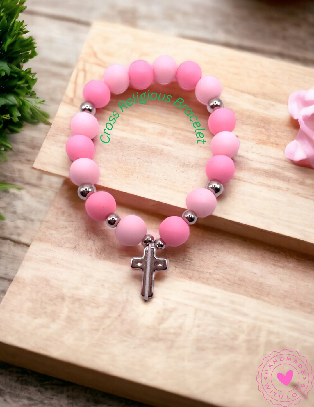Woman's Cross Bracelet-girls Cross Bracelet-pink Beaded Bracelet ...