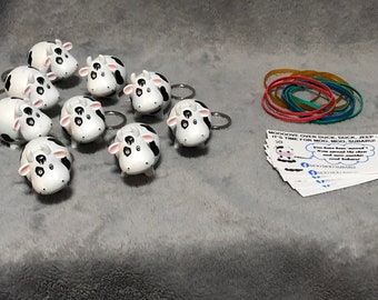 Moo Moo Subaru 6 Rubber Cow With Bell Comes With Cards and Rubber Bands ...