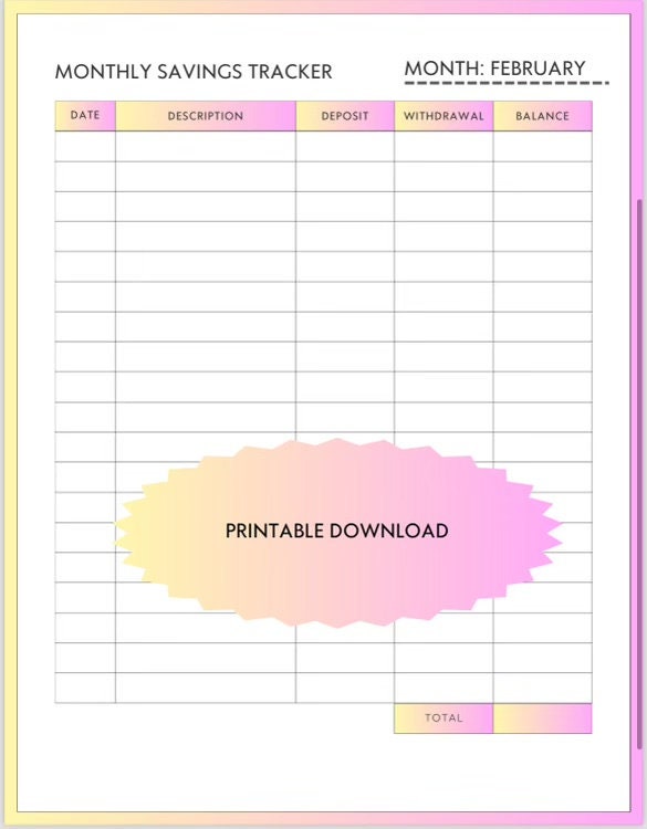 Monthly Savings Tracker - Etsy