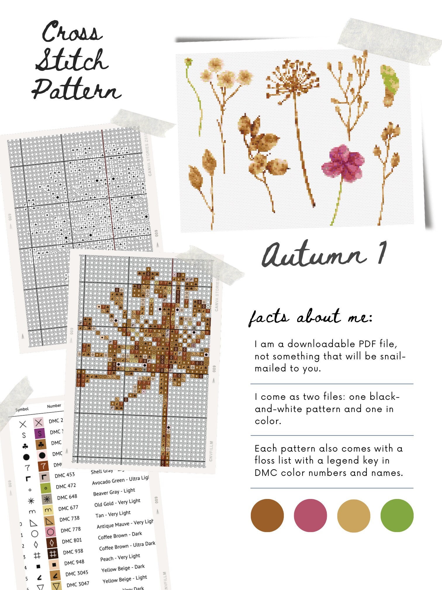 Autumn 1 | Cross Stitch Pattern | Downloadable PDF | Needlework ...