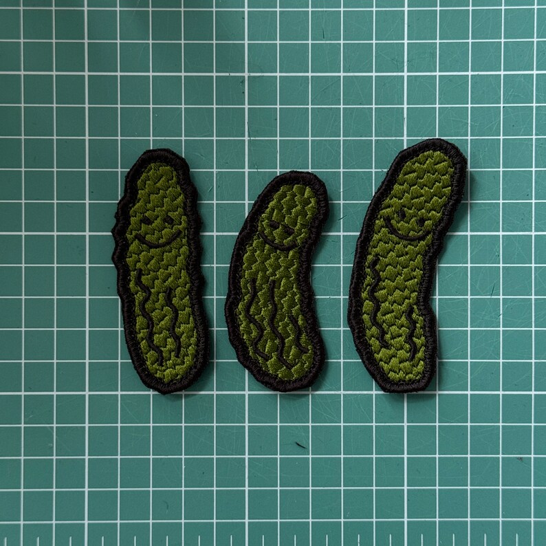 Smiling Pickle Patch Set Iron-on & Sew-on , Sticker Cute Veggie Appliques in Three Shapes ...