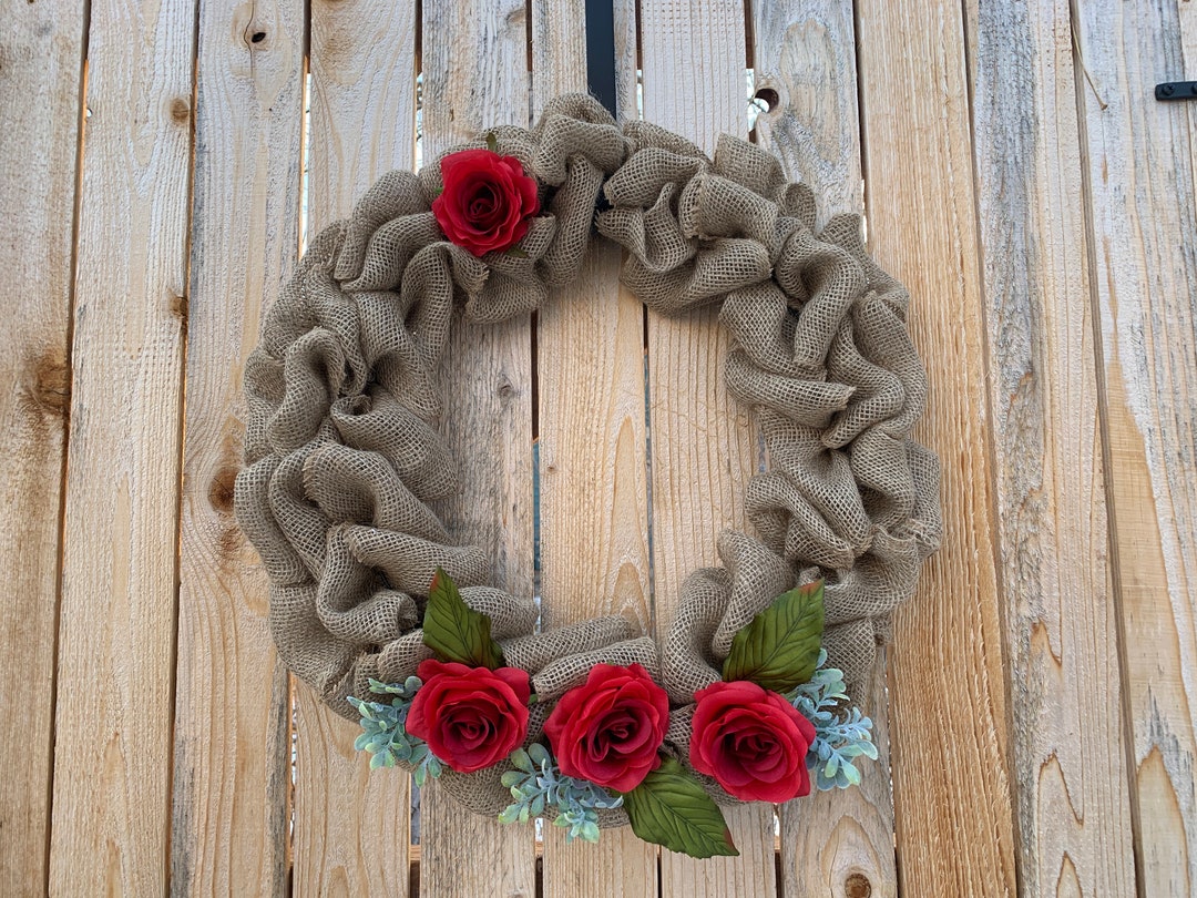 14 or 20 Rose Burlap Wreaths, Ruffled Burlap Wreath, Wedding, Love ...