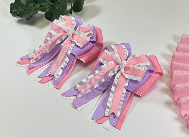 Equestrian Bows, Pink, Purple, White, Ruffle, Horse Show Bows, Pony ...