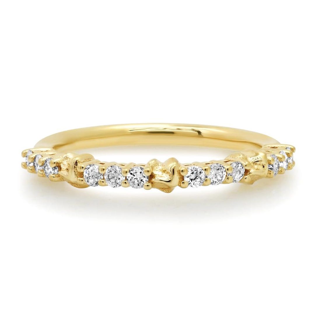 14k Yellow Gold Stackable Ring With Diamonds, Dainty Diamond Ring, the ...