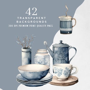 Blue Christmas Clipart, Watercolor Winter Clipart, Cozy Christmas, Pngs ...