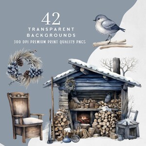 Blue Christmas Clipart, Watercolor Winter Clipart, Cozy Christmas, Pngs ...