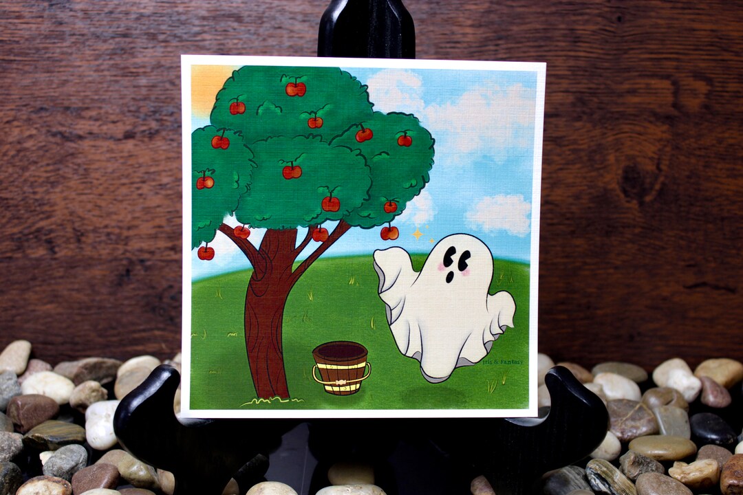 Apple Pickin' Ghost Art Print Ghost Art Print Halloween Art Fall Art ...