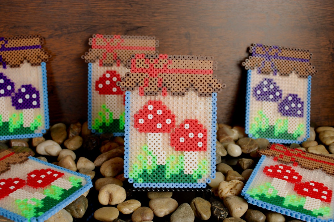 Mushroom Jar Perler Bead Coasters Perler Bead Art Mushroom Art ...