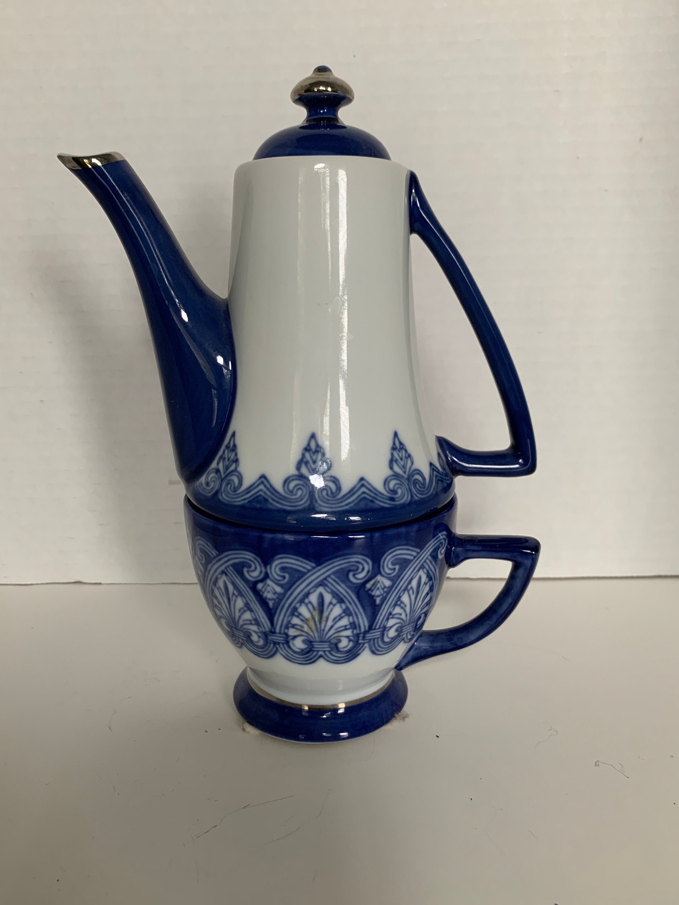 Vintage Bombay Company Blue and White Tea Pot and Cup - Etsy