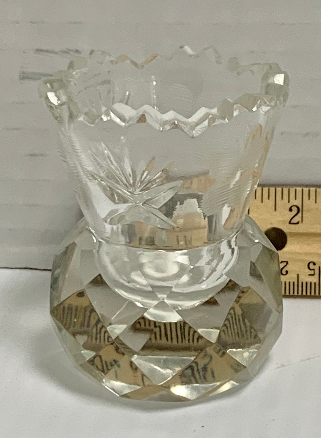 Vintage Lead Crystal Sawtooth Pattern Toothpick Holder or Small Vase - Etsy