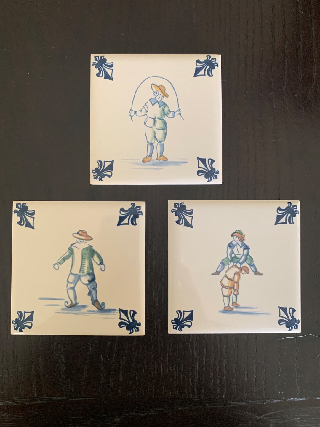 Vintage Set of 3 Delft Polychrome Tiles of Child's Games. - Etsy