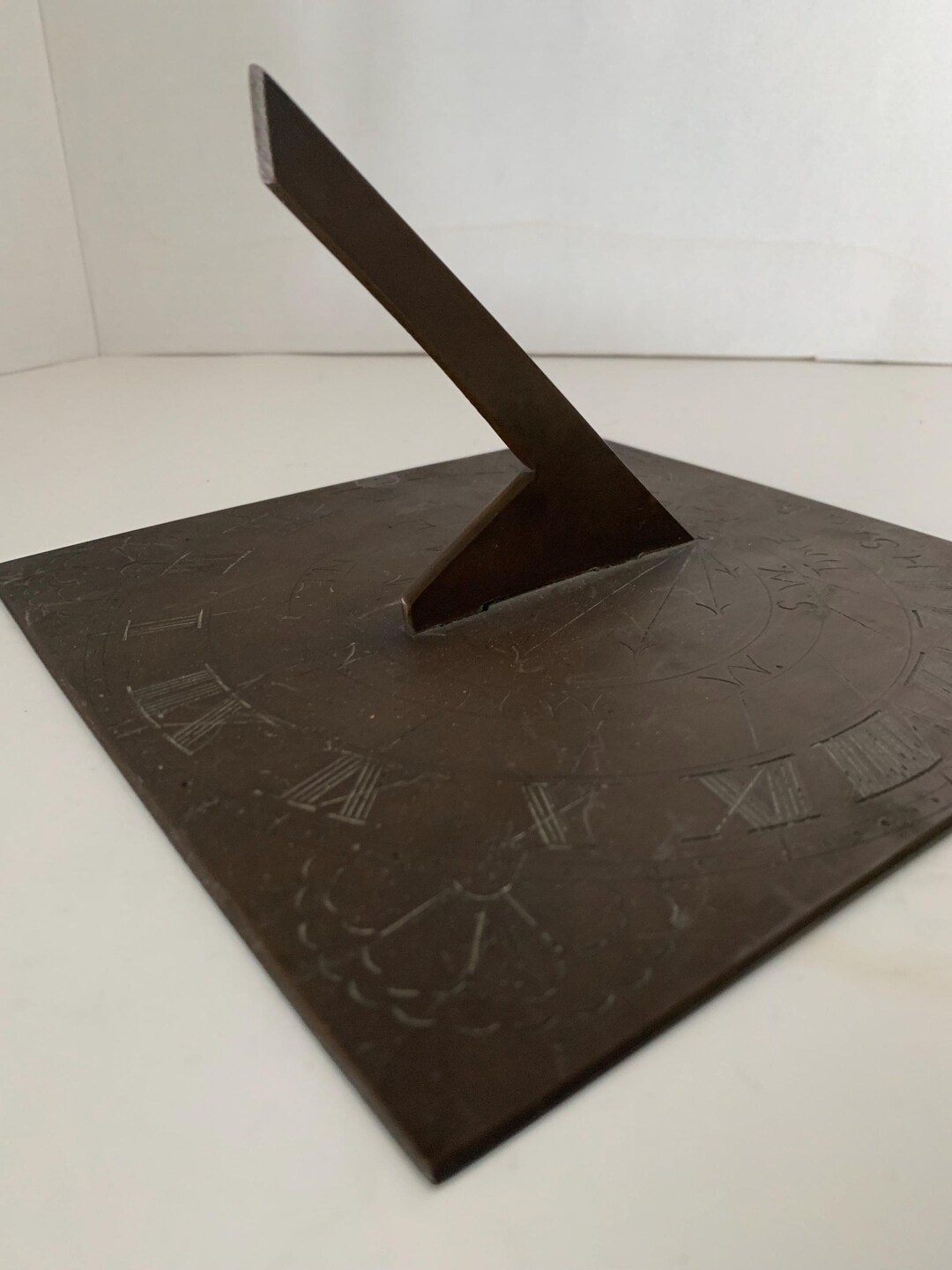 Antique Brass Horizontal Sundial; "time Flies"; Signed by H. Sax. Salem ...