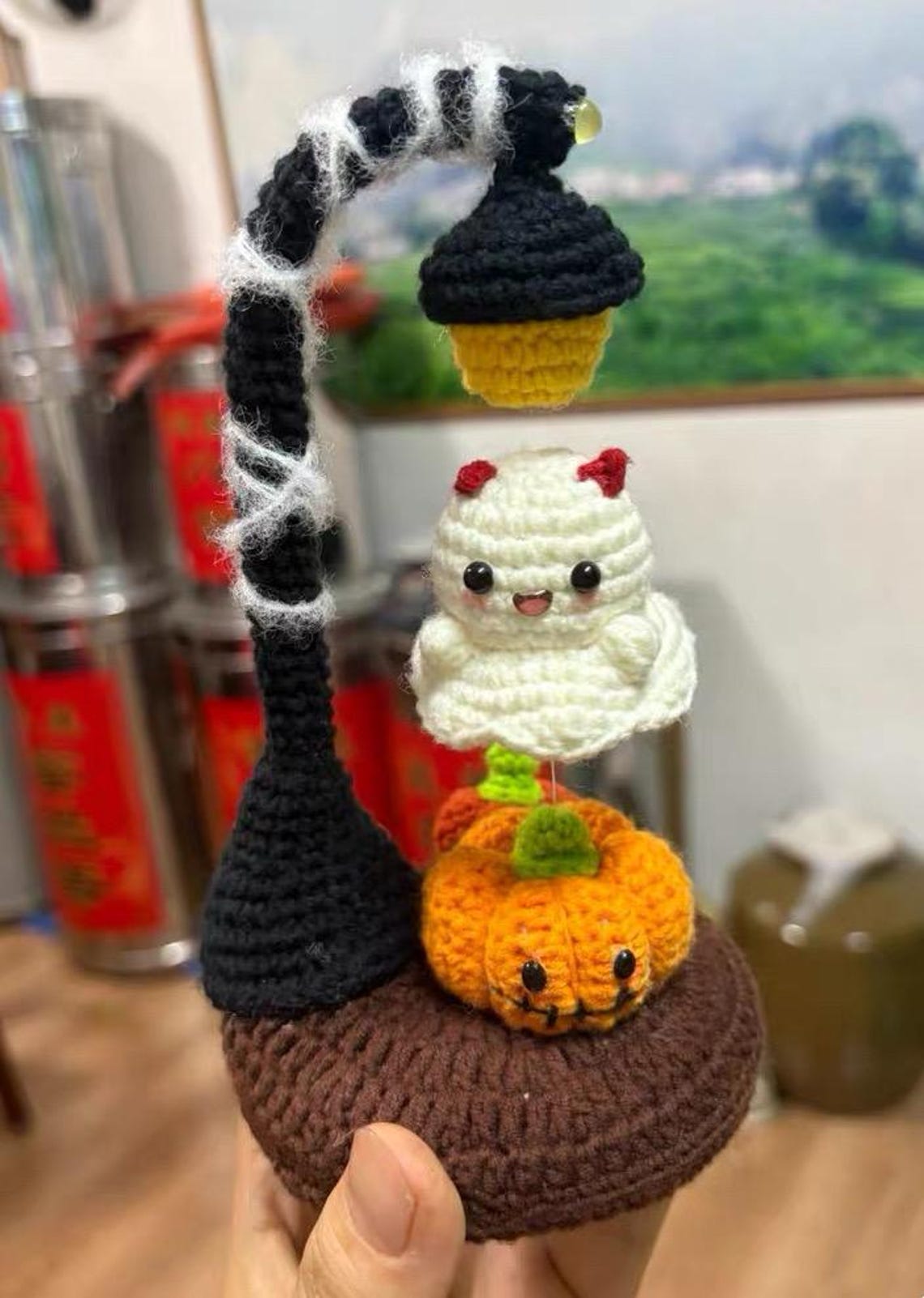 Crochet Halloween Ghost & Pumpkin | Handmade Floating Amigurumi Decor ...
