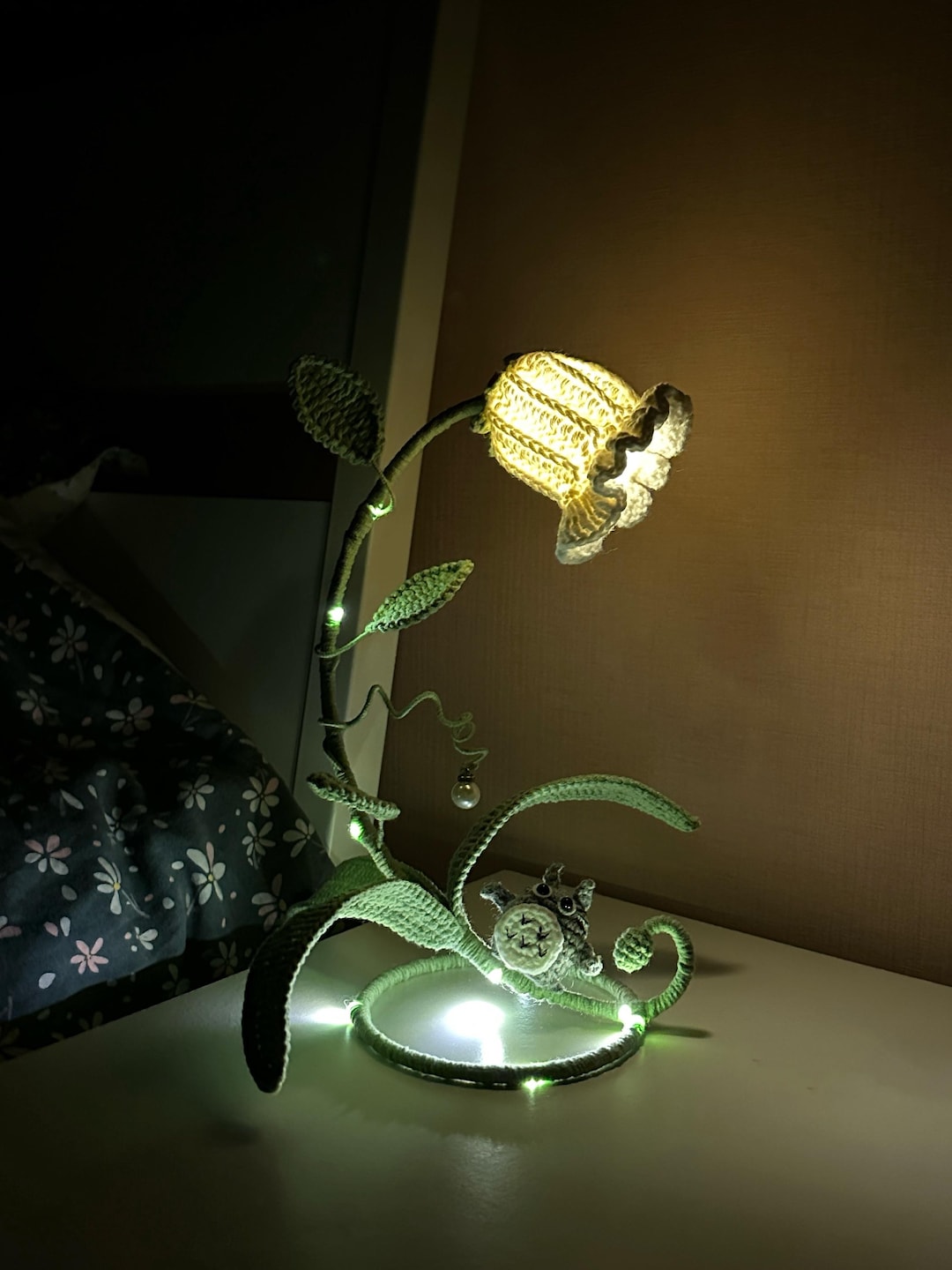 Handmade Crochet Lily of the Valley Lamp With Glass Shade, Poppy Flower ...