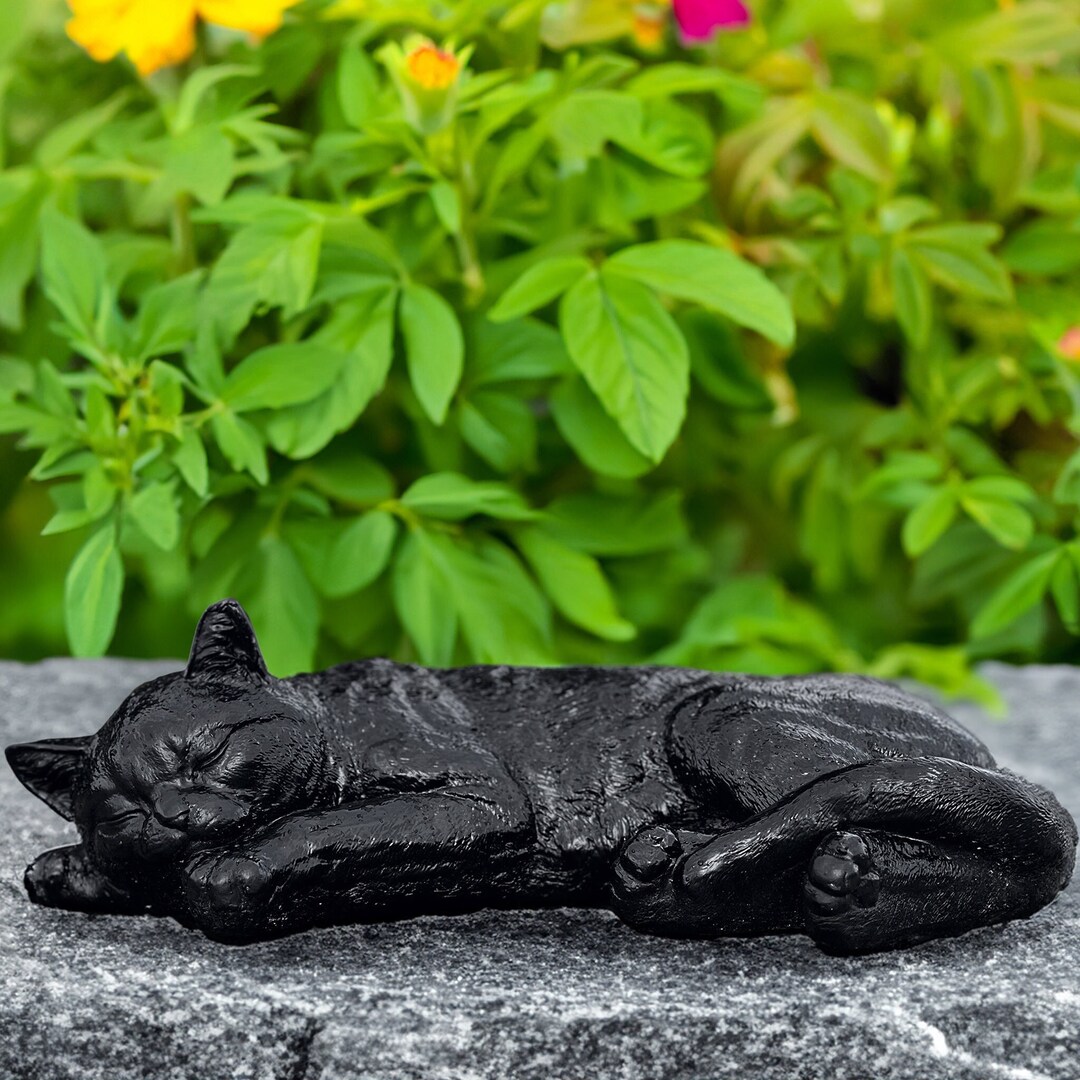 Realistic Lying Black Cat Statue Black Cat Figure Stone Statue Etsy