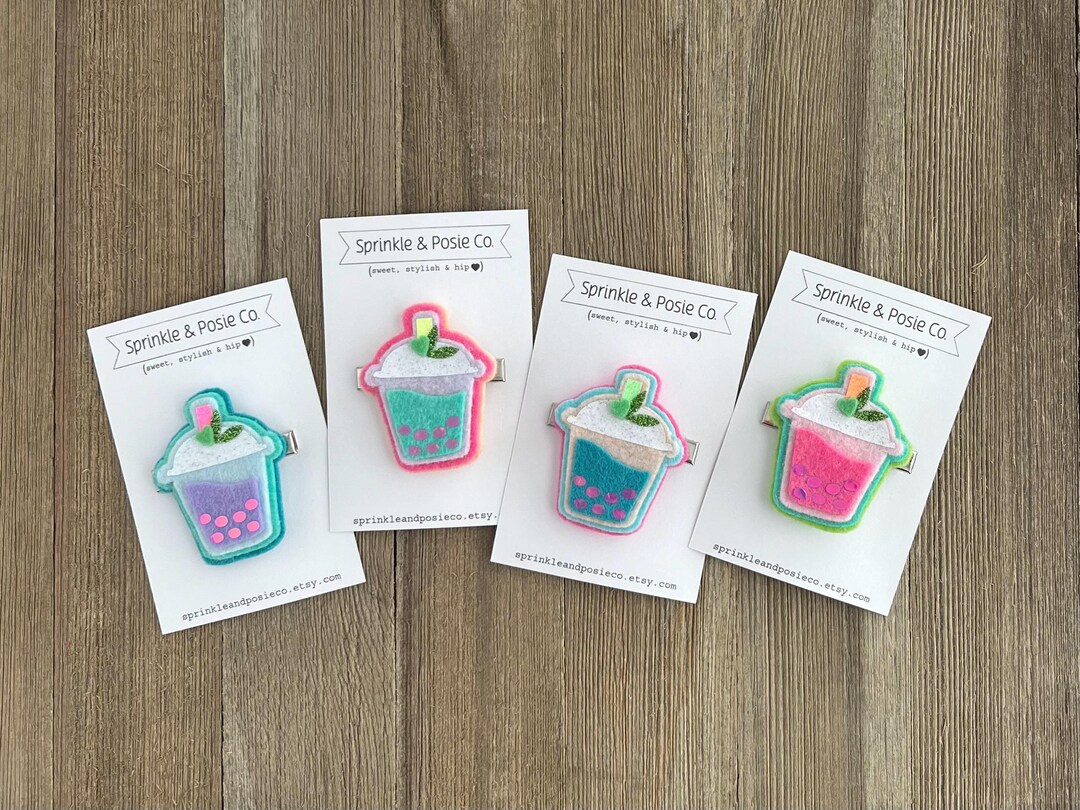 Boba Tea Felt Hair Clip, You Choose Color, Accessory, Toddler, Tween ...