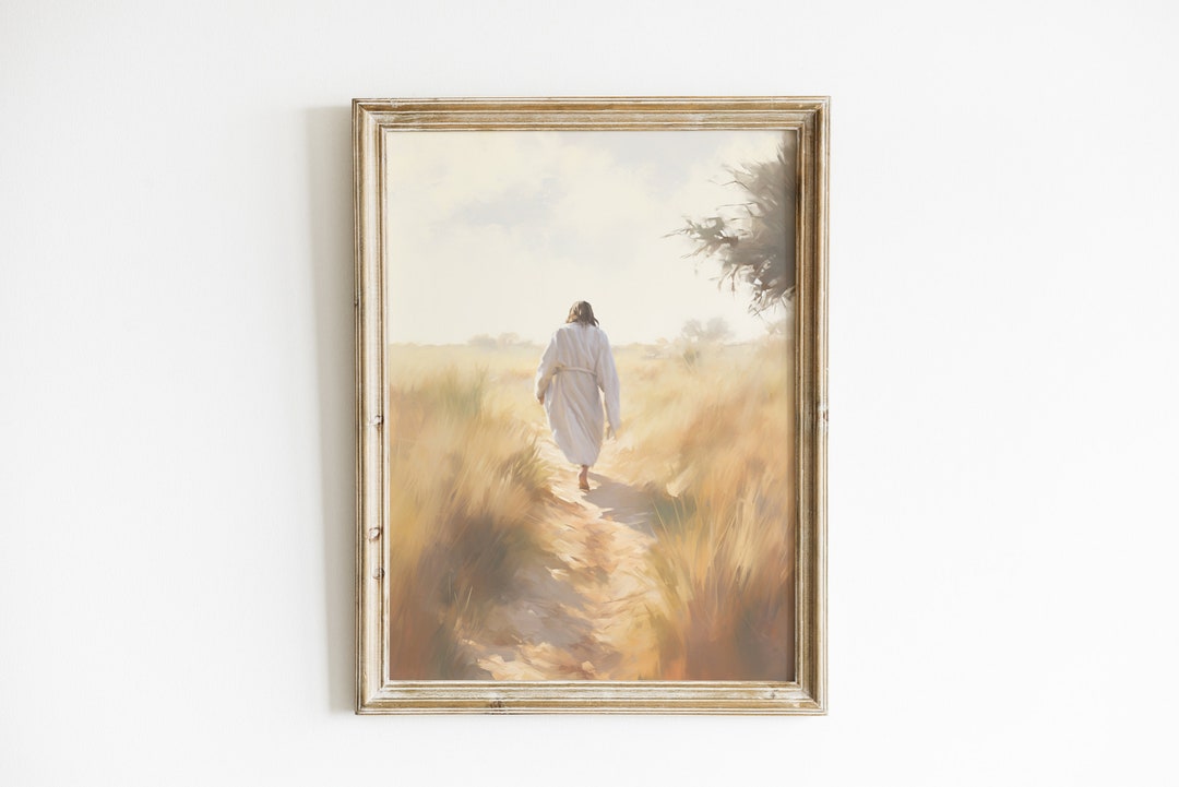 Follow Me Wall Art Print, Jesus Walking on the Path Watercolor, He is ...