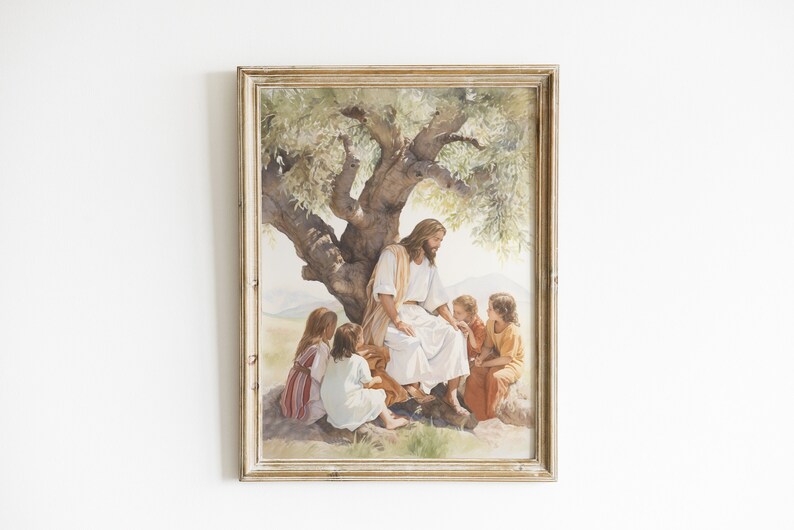 Jesus Christ With Kids Watercolor Art Print, Christ Artist Painting ...