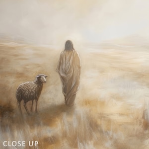 Jesus Christ Leaves the 99 Parable Art Print, Christian Art Lost Sheep Painting, Large Christian ...