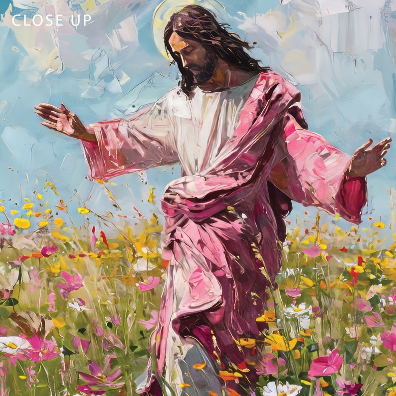 Jesus Christ in Flower Garden Watercolor Christian Oil Painting Art Print, Large Christian Home ...