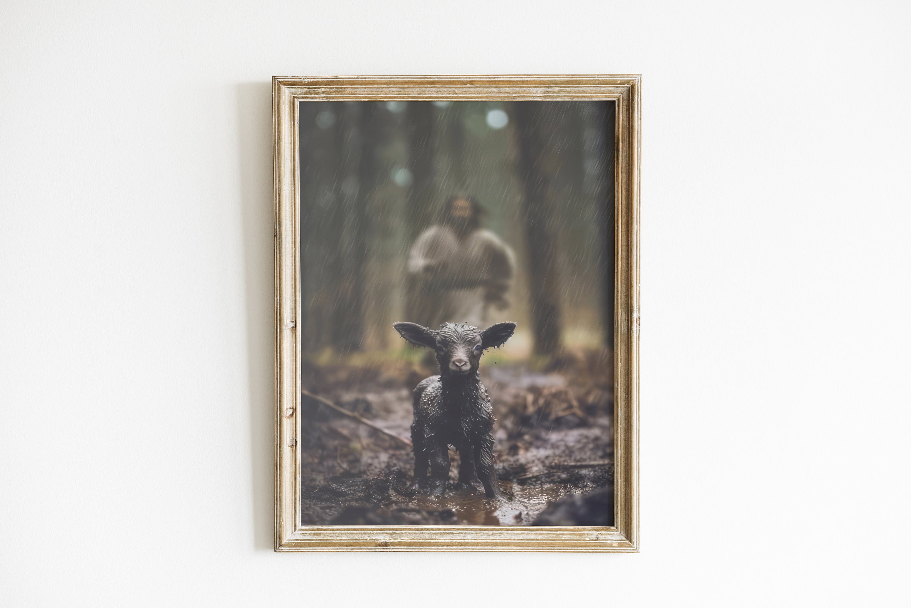 Jesus Christ Lost Lamb Art Printable, Christ Running After Lost Lamb ...