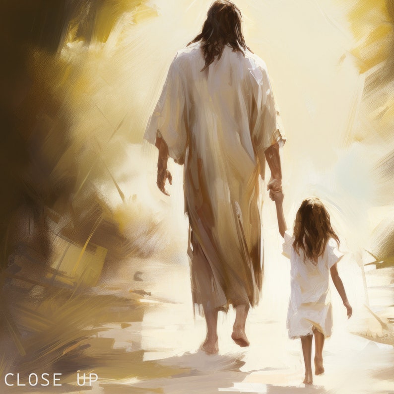 Jesus Walking With Girl Oil Painting Watercolor Print, Christian ...