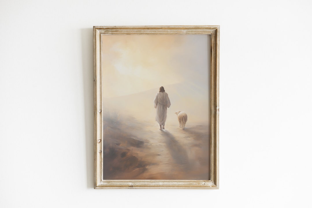 Jesus Christ Leaves the 99 Art Print, Christian Bible Parable Art Print ...