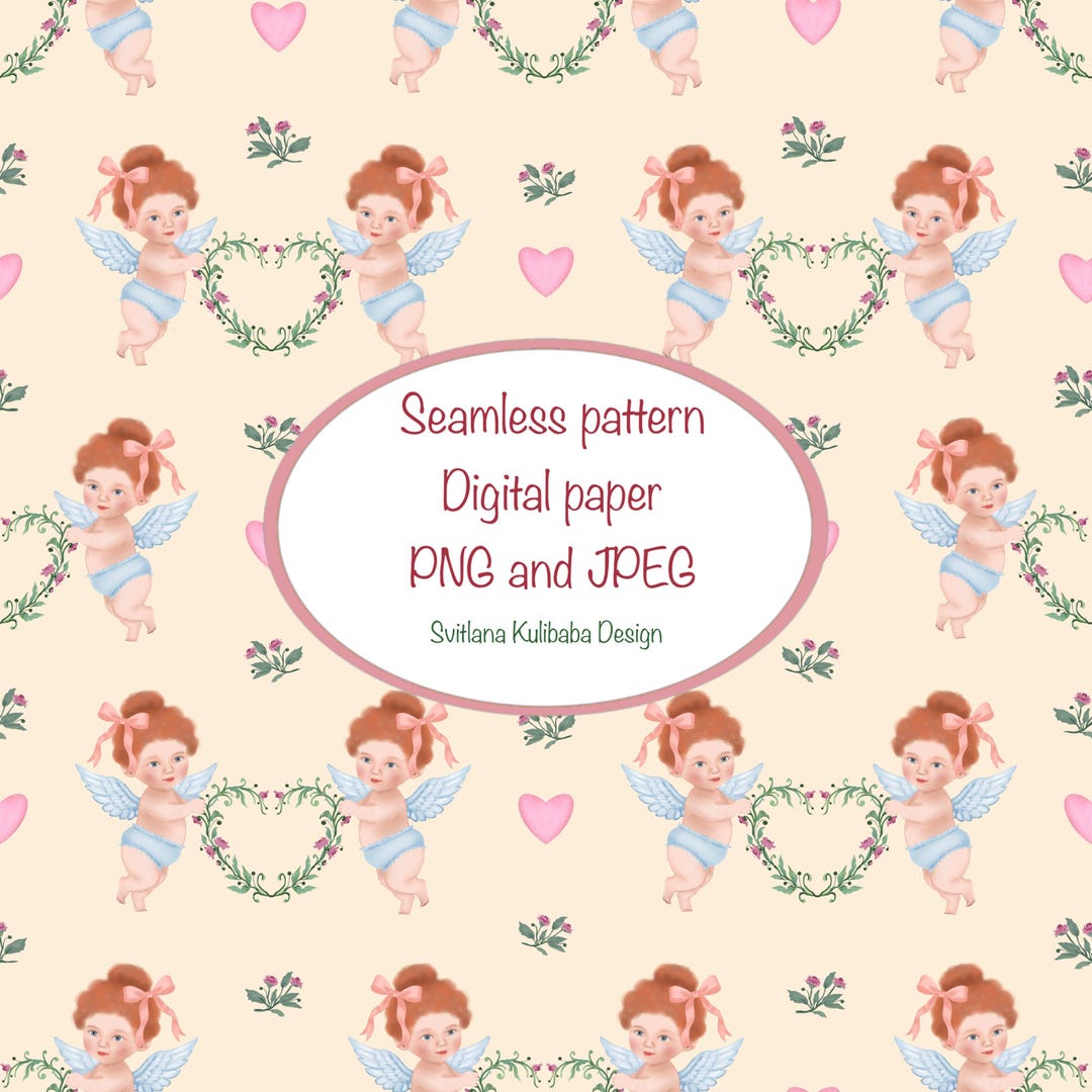 Cherub Girl Love Seamless Pattern | Valentine Angels Digital Paper ...