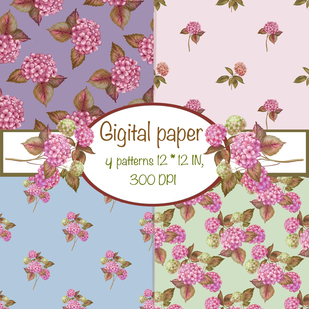 Hydrangea Digital Paper Pack, Floral Scrapbooking Paper, 12x12 Inch ...