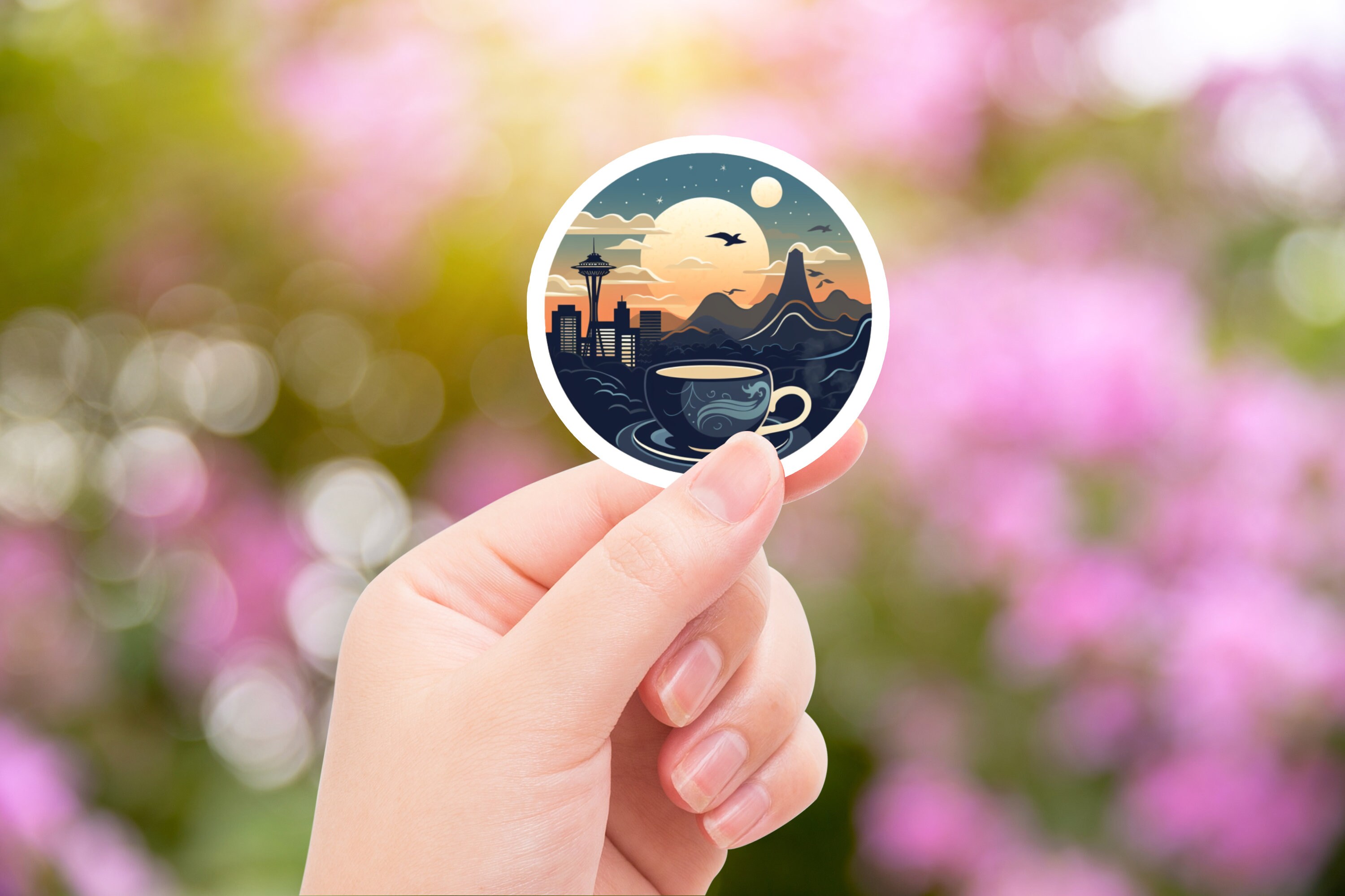 Seattle Skyline Vinyl Sticker Satin Coated Laptop Or Water Bottle Decal