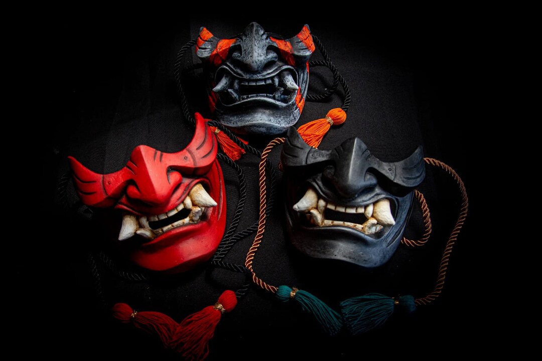 Traditional Japanese Mempo Mask. Handmade Art Collection. Custom Colors ...