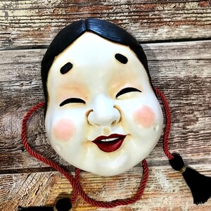 Traditional Japanese Okame Mask. Handmade Art Collection. Custom Colors. Wood Mask. Japanese ...