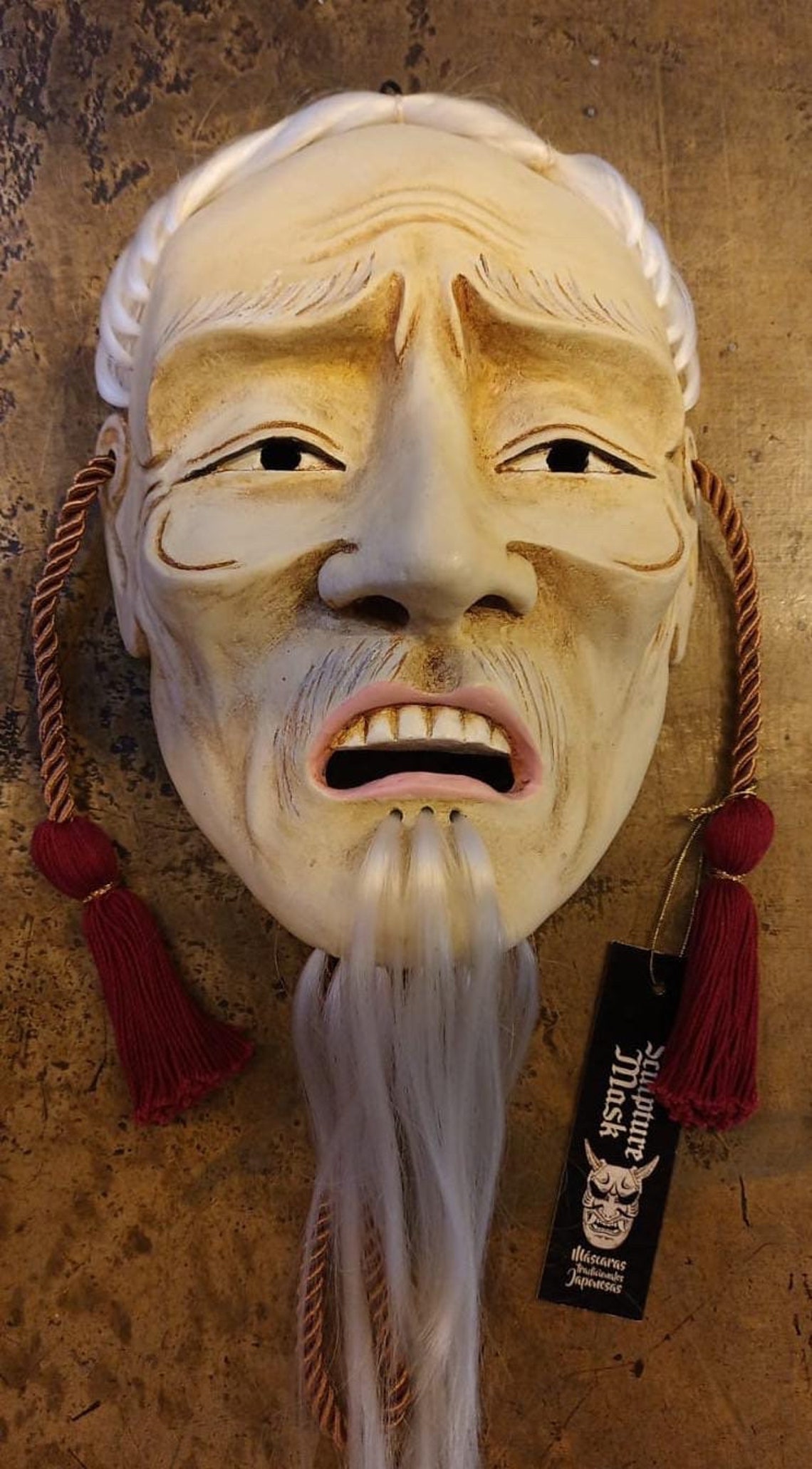 Traditional Japanese Kojo Mask. Handmade Art Collection. Custom Colors. Wood Mask. Japanese ...