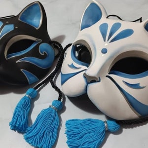 Handmade Japanese Cat Mask: Floral Wood Mask, Custom Colors - Etsy