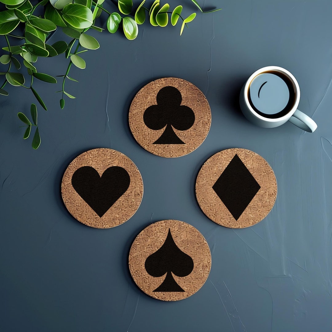 Playing Card Suits Coaster Set - Playing Cards Cork Coaster Set of 4 ...