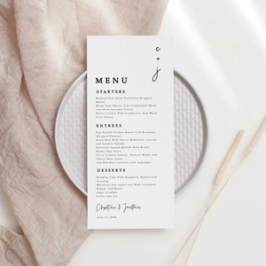 Minimalist Wedding Menu Template, Modern Script Wedding Dinner Menu ...