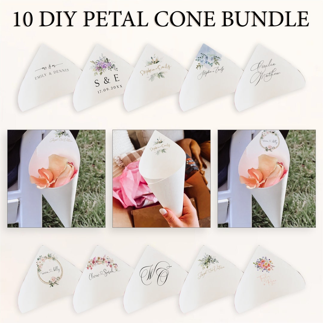 DIY Petal Cone, Paper Cone, Wedding Toss, Confetti Toss, PERSONALIZED ...