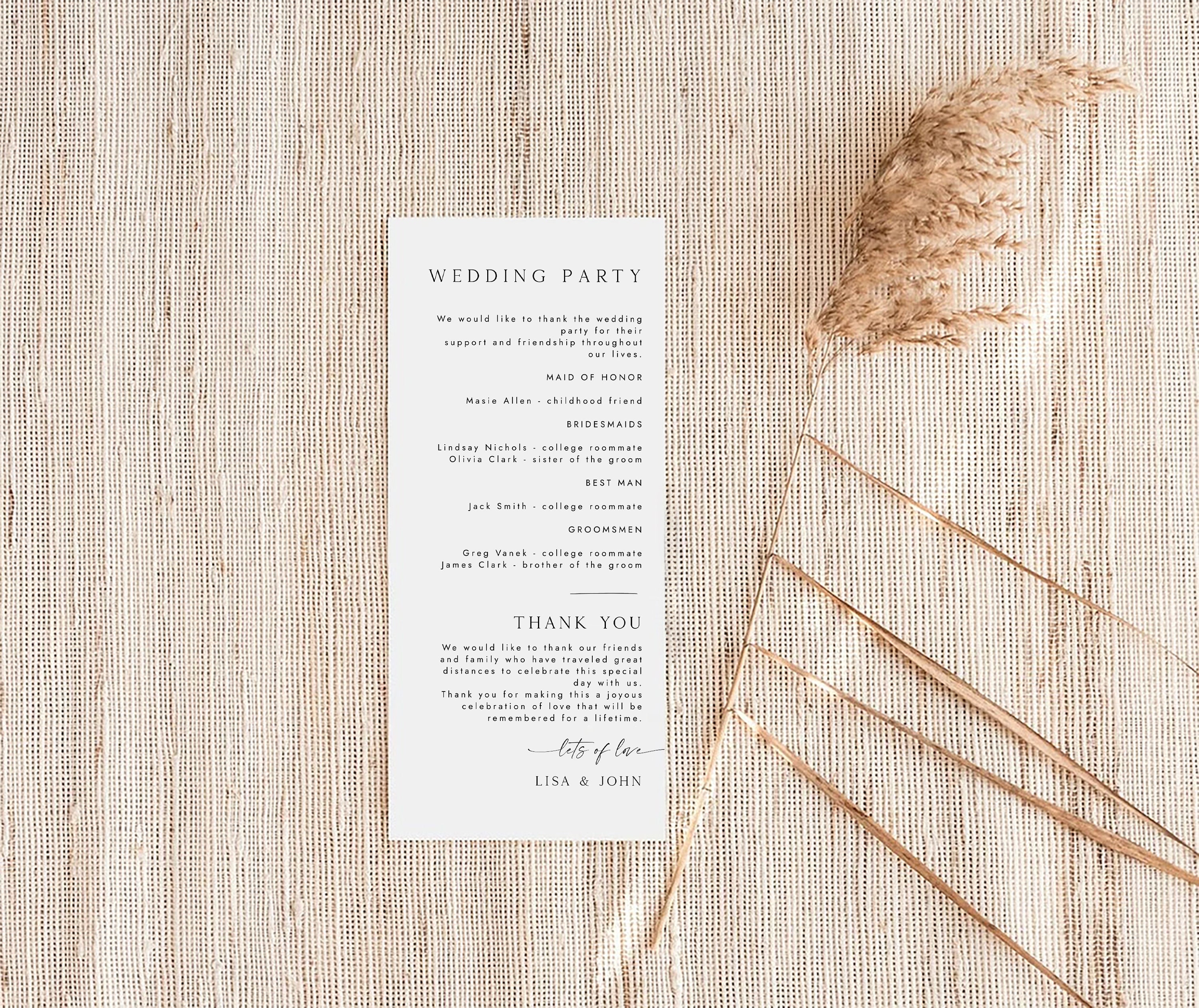 Wedding Program Template, Minimalist Wedding Monogram, Wedding Party ...