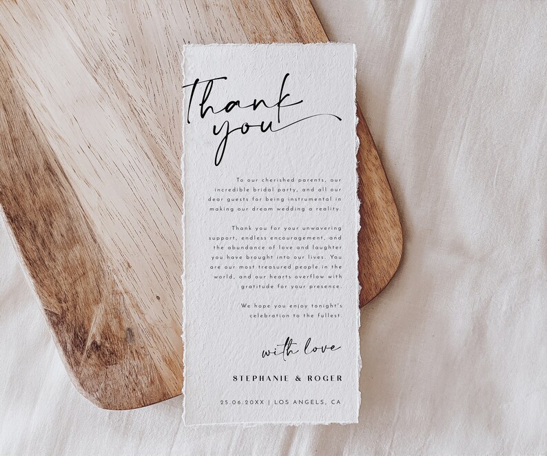 Wedding Thank You Card Template, Minimalist Wedding Menu Template ...