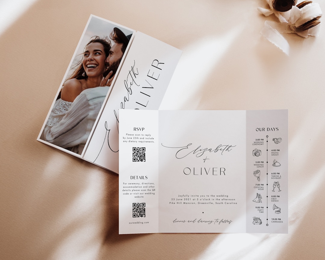 Plantilla de invitación de boda desplegable para descargar con código ...