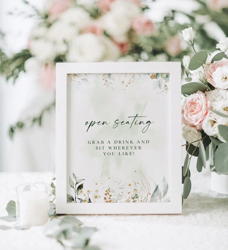 Open Seating Sign Template, Printable Open Seating Sign, No Assigned ...