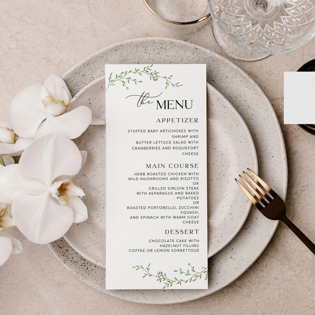 Minimalist Wedding Menu Template, Modern Script Wedding Dinner Menu ...