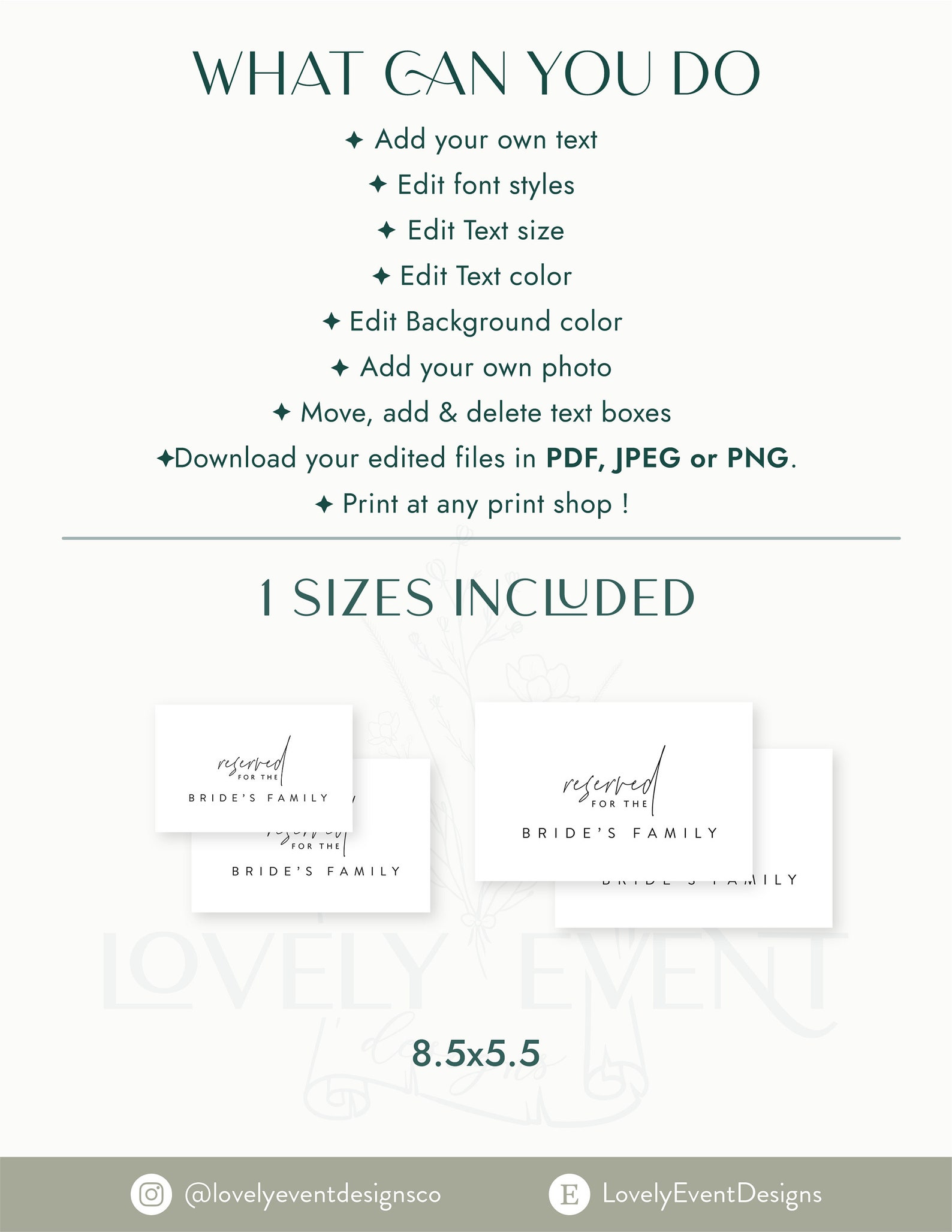 Wedding Reserved Sign Template, EDITABLE Color,reserved Sign Template ...