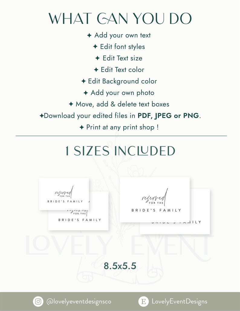 Wedding Reserved Sign Template, EDITABLE Color,reserved Sign Template ...