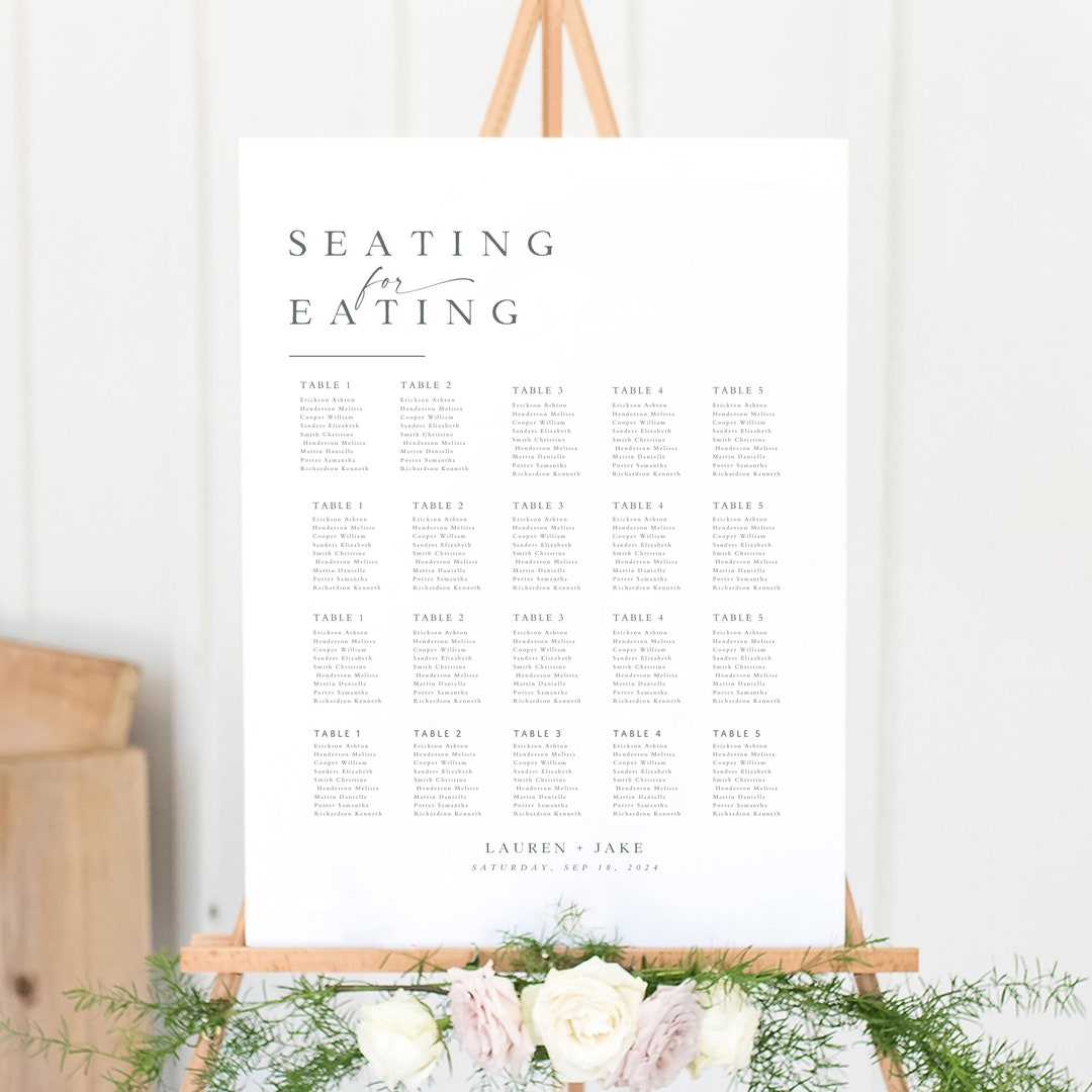 Sage Green Seating Plan, Wedding Seating Card Template, Printable ...