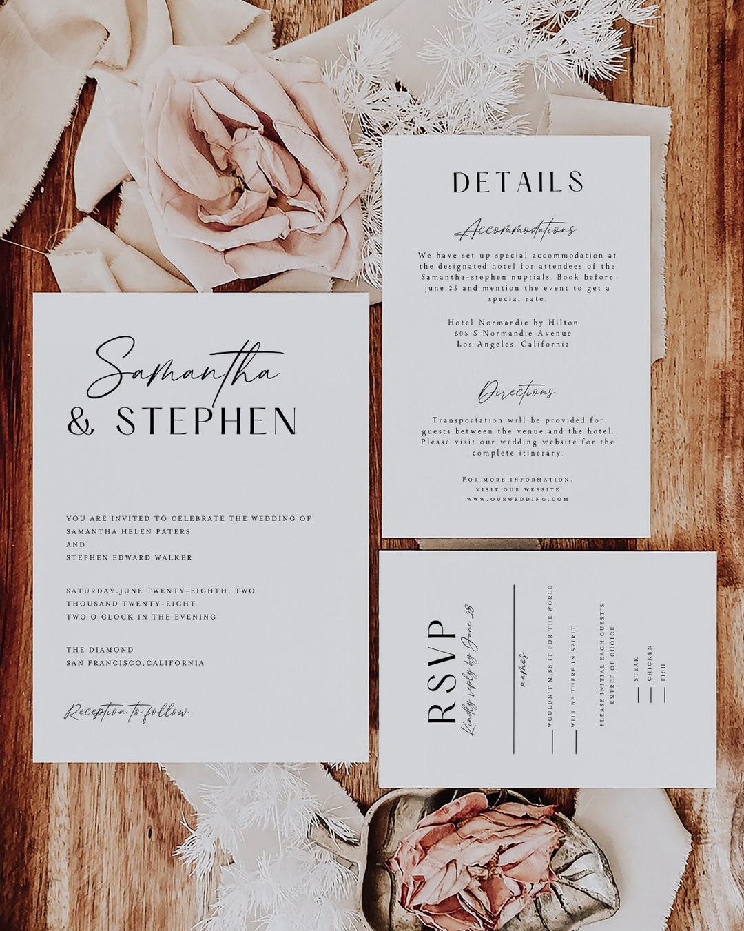 Wedding Invitation Template Set, Wedding Invitation With, Minimal ...