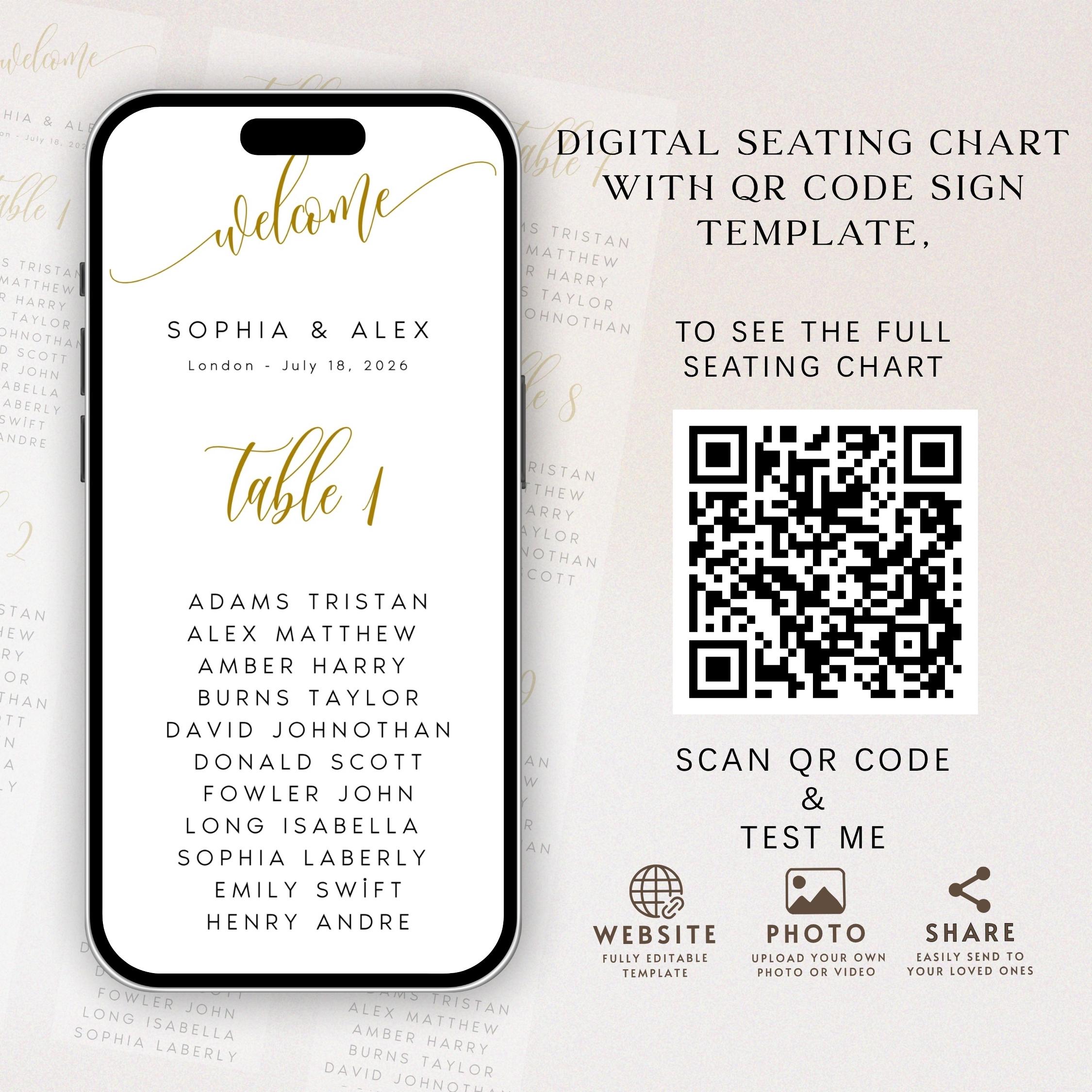 Digital Wedding Seating Chart Template: QR Code Welcome Sign - Etsy